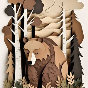Sleeping Bear, Woodland Animals Nursery Decor Theme, Unique Neutral ...