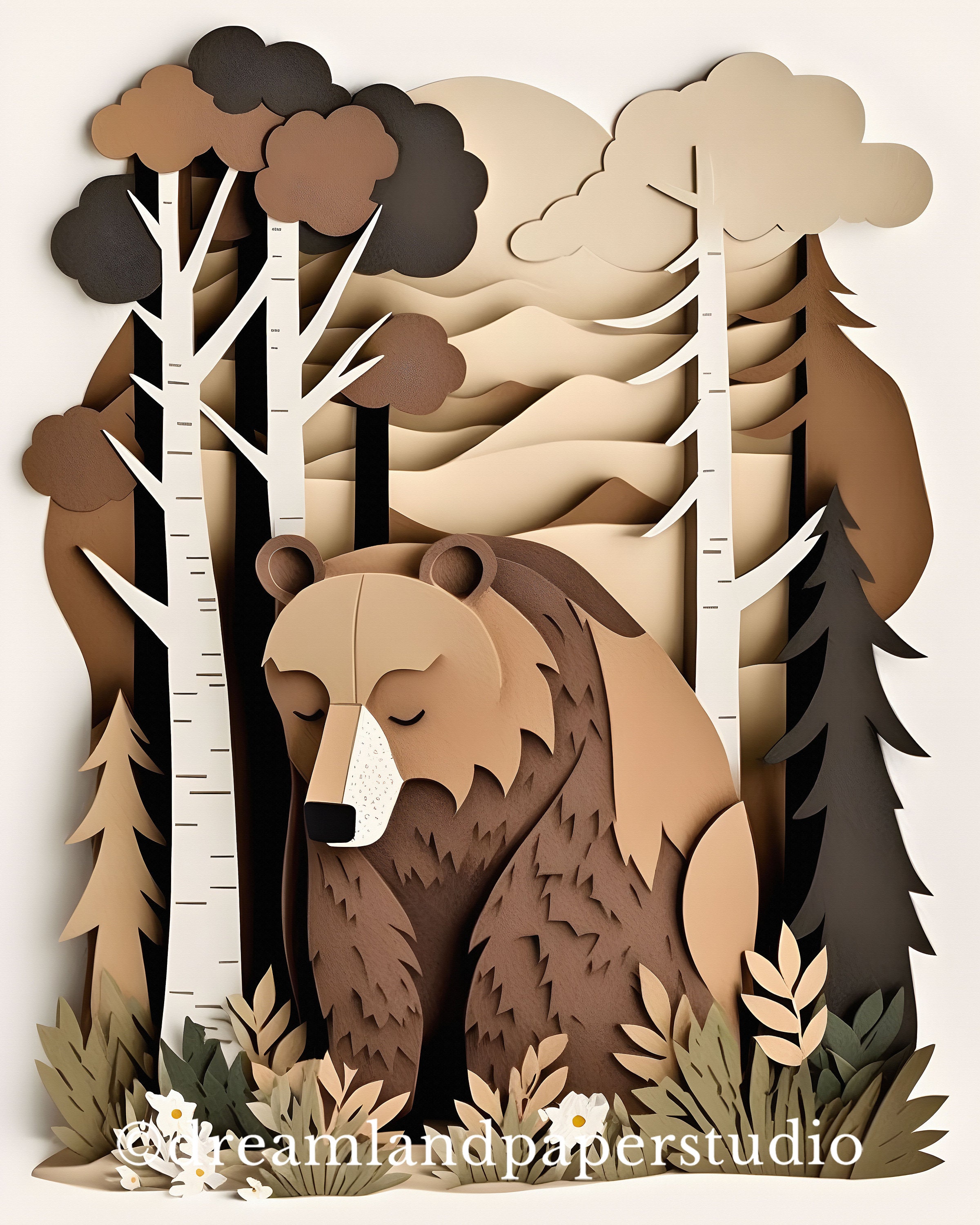 Sleeping Bear, Woodland Animals Nursery Decor Theme, Unique Neutral ...