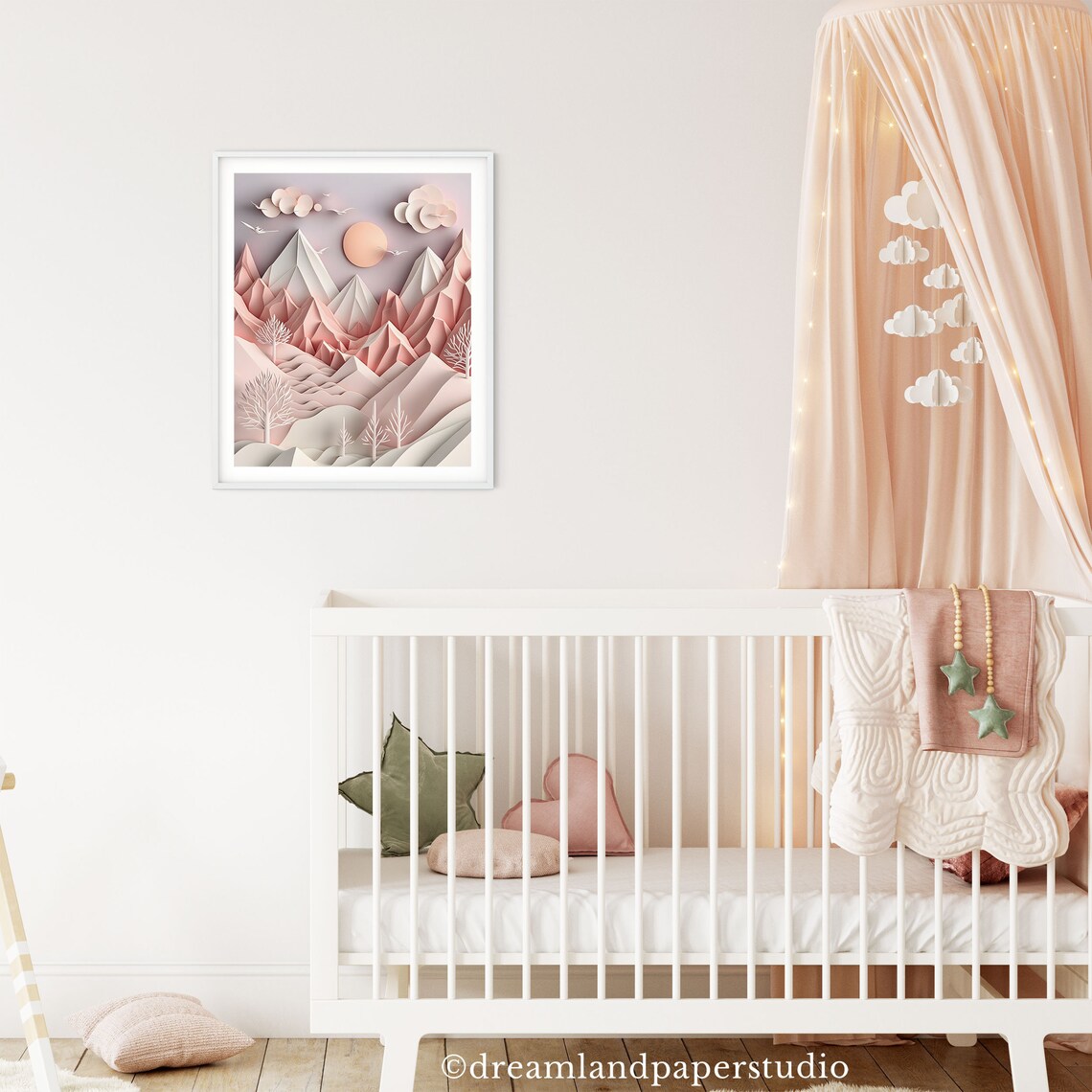 Pink Snowcap Mountains, Winter Wonderland Nursery Decor, Light Nordic ...