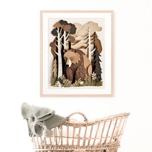 Sleeping Bear, Woodland Animals Nursery Decor Theme, Unique Neutral ...