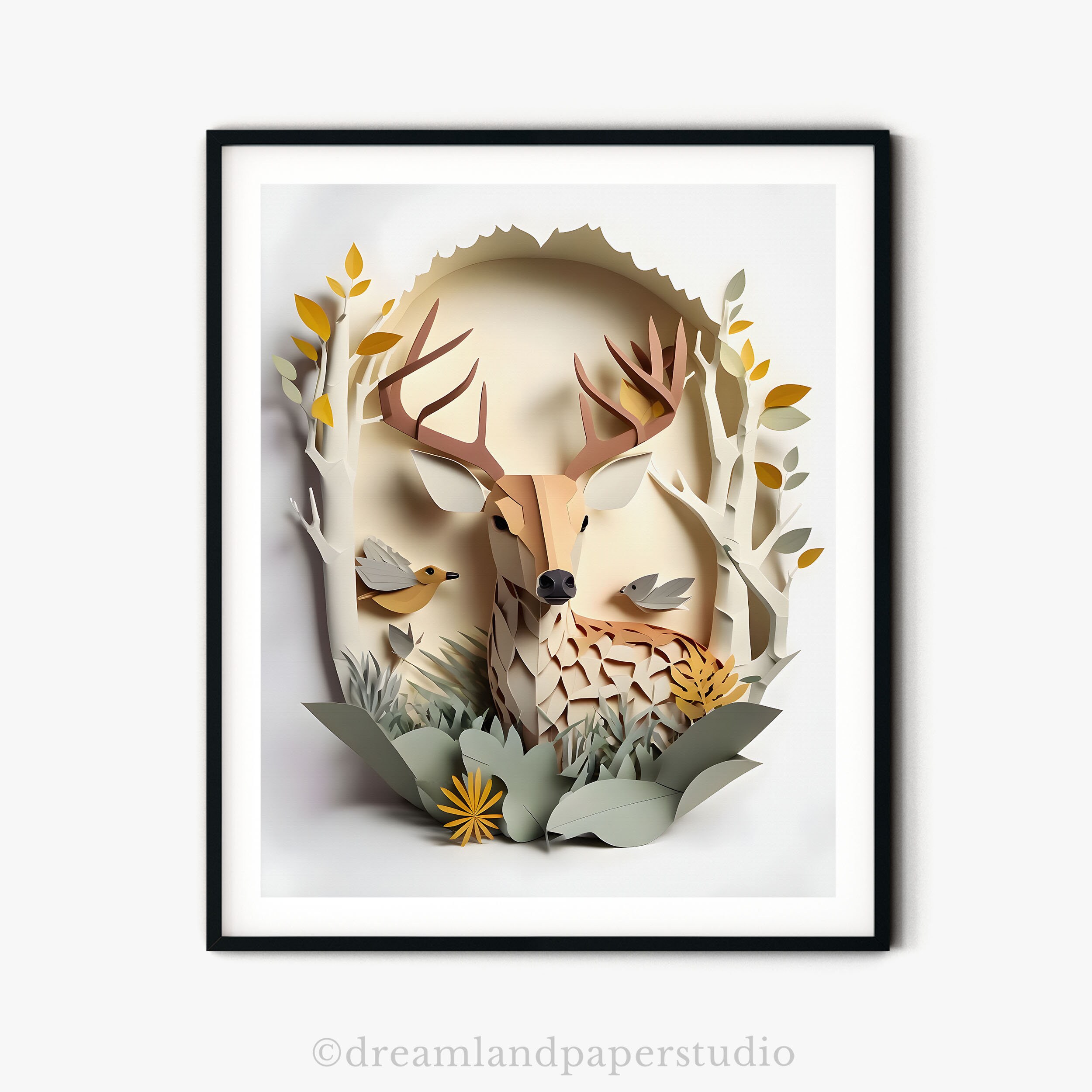 Woodland Animals Deer Portrait, Cute Forest Creatures Wall Art, Rustic ...
