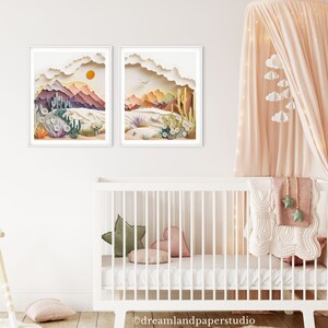 Desert Landscape Wall Art, Set of 2 Prints, Boho Nursery Decor, Neutral ...