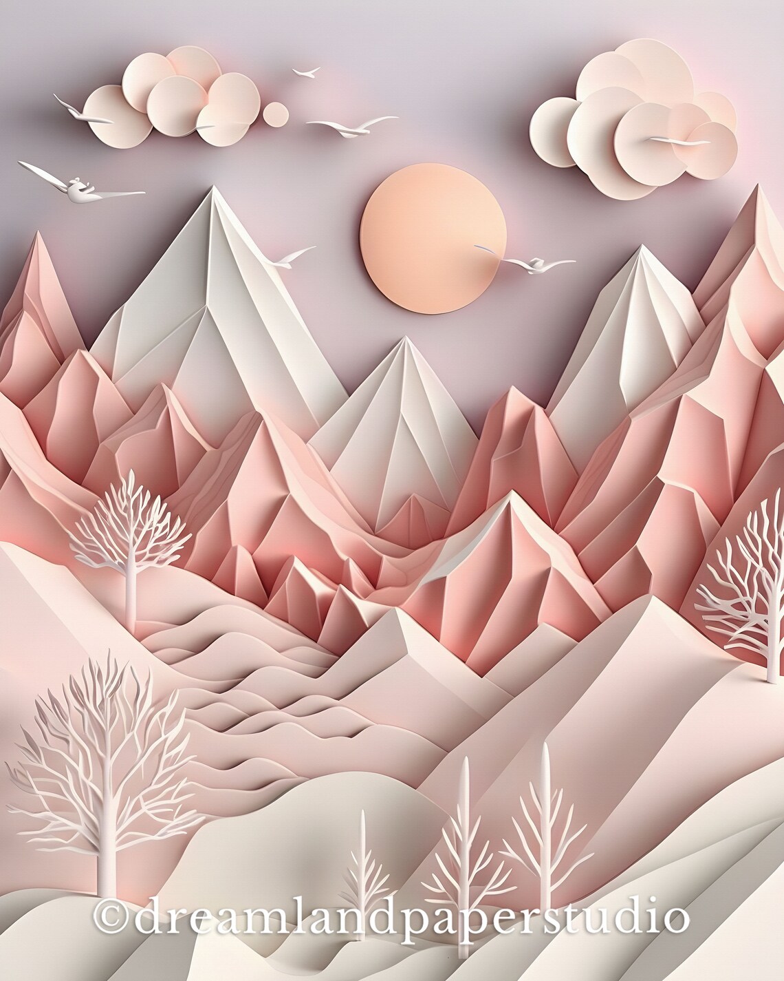 Pink Snowcap Mountains, Winter Wonderland Nursery Decor, Light Nordic ...