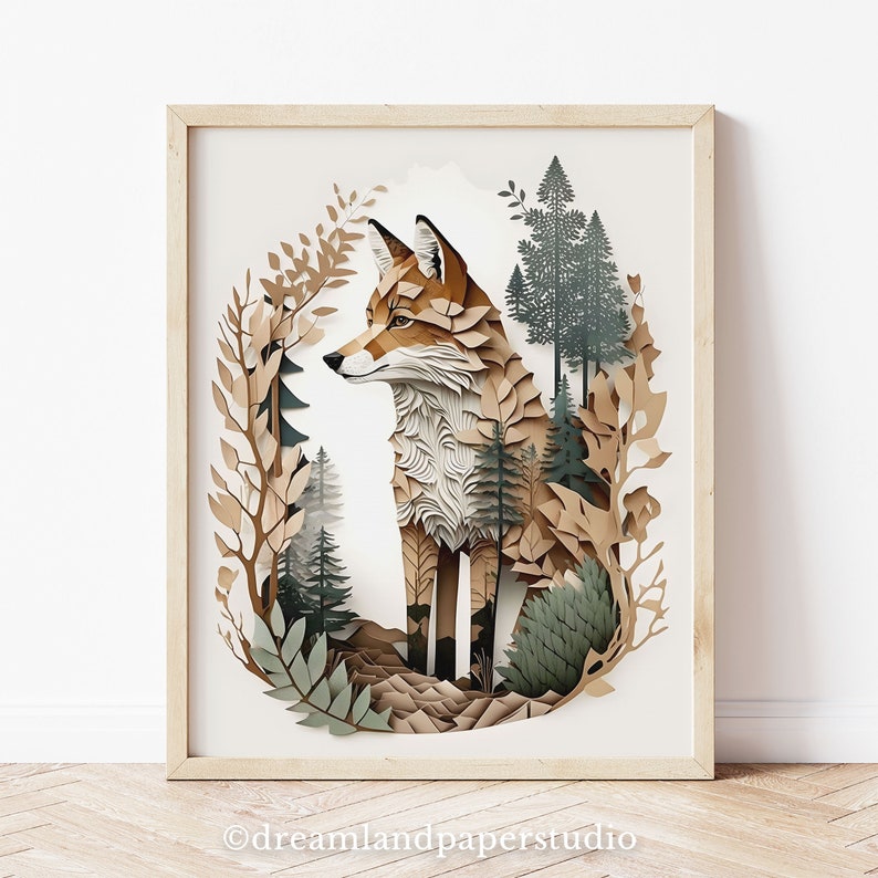 Fox Portrait Nursery Decor Woodland Animal Art Rustic Earthy - Etsy