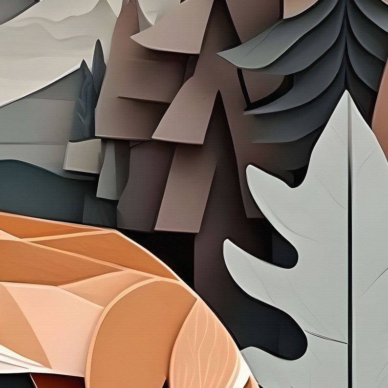 Red Fox Abstract, Mountain Landscape, Woodland Nursery Decor, Neutral ...