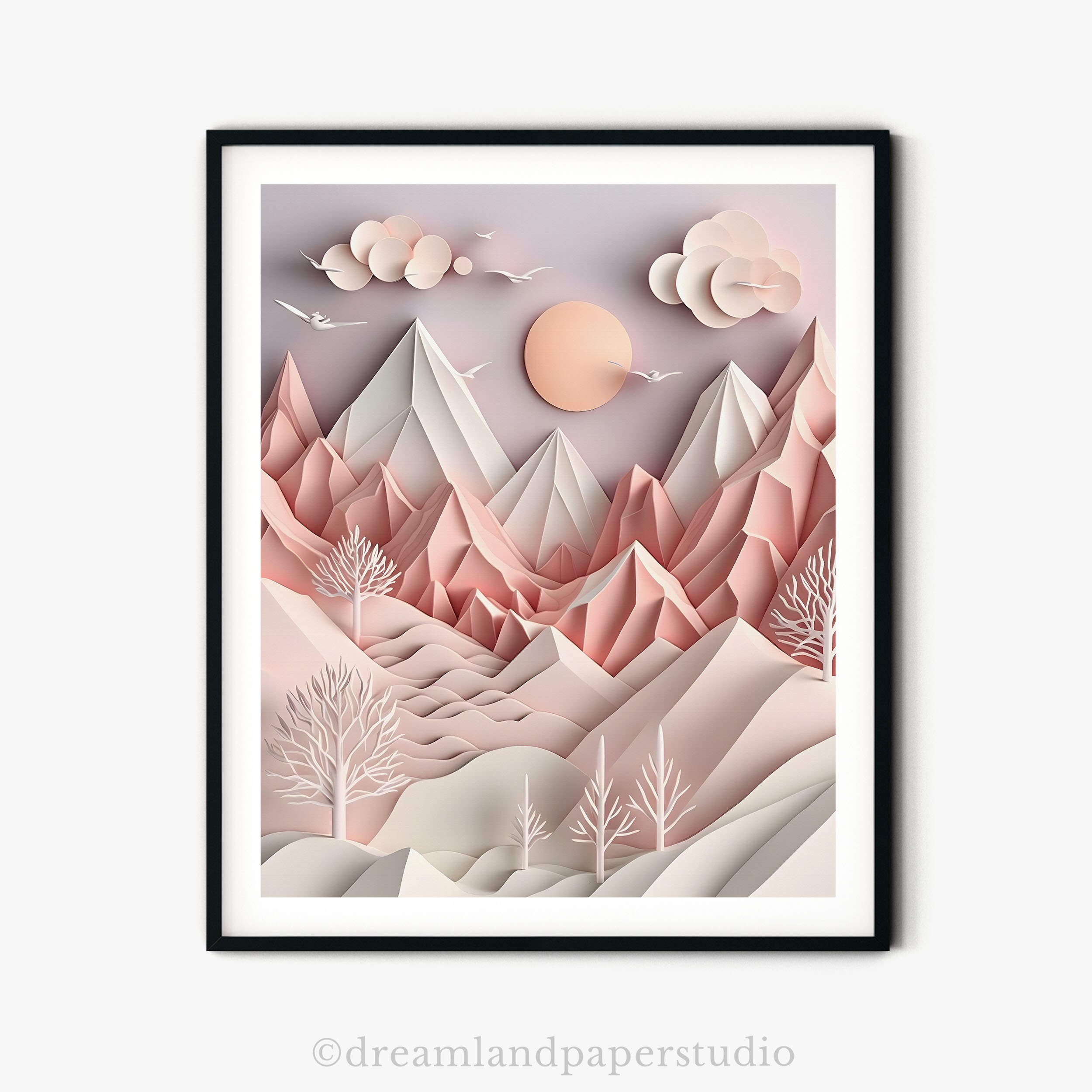 Pink Snowcap Mountains, Winter Wonderland Nursery Decor, Light Nordic ...