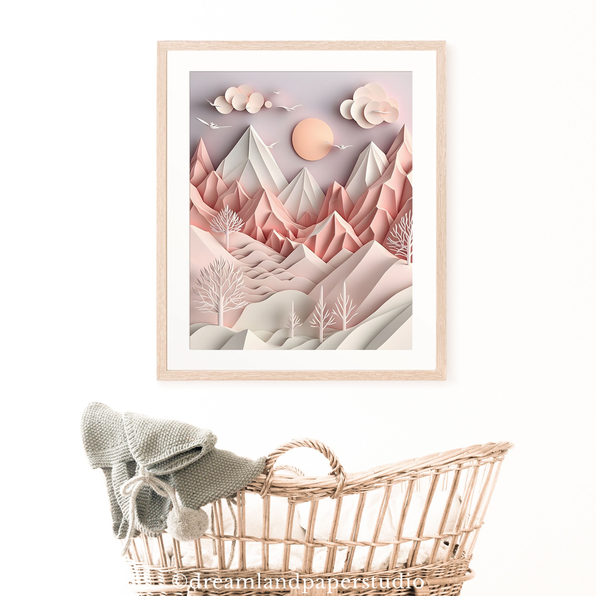 Pink Snowcap Mountains, Winter Wonderland Nursery Decor, Light Nordic ...