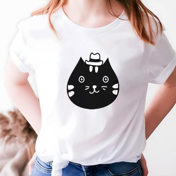 Black Cat T Shirt - Etsy