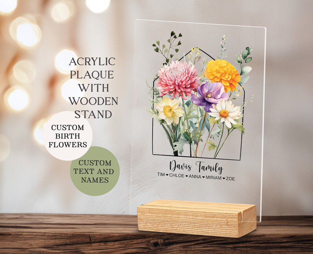 Personalized Birth Flower Bouquet Acrylic Plaque - Mom's Garden - Etsy