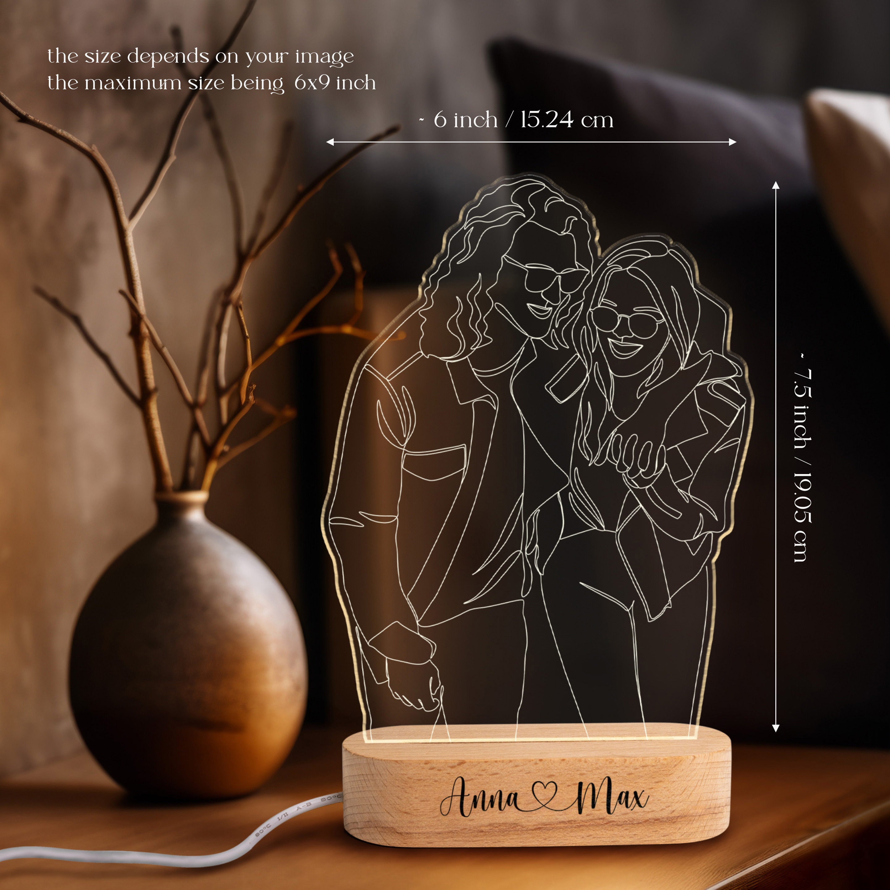 Custom Night Light From Photo, Custom Line Drawing Bedside Lamp ...