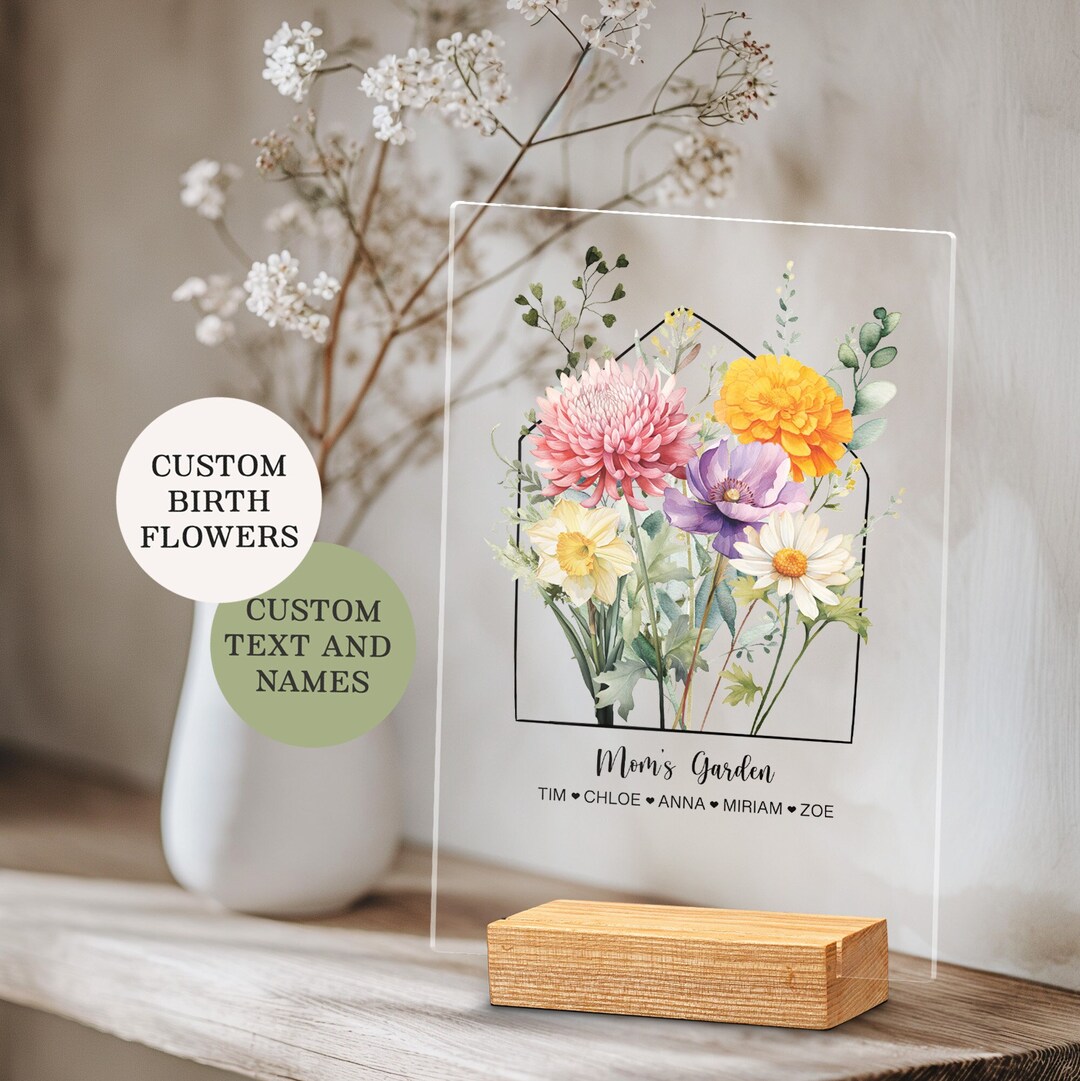 Personalized Birth Flower Bouquet Acrylic Plaque - Custom Family Gift ...