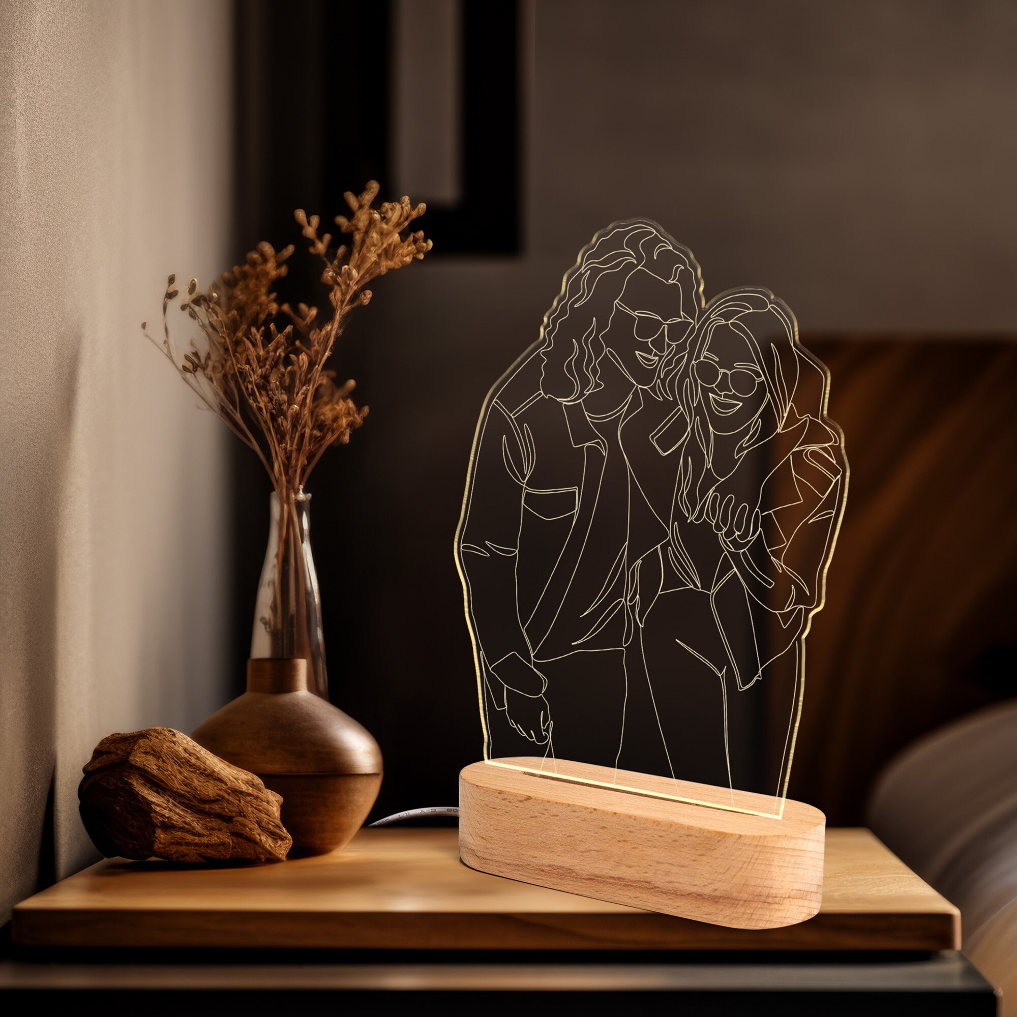 Custom Night Light From Photo, Custom Line Drawing Bedside Lamp ...