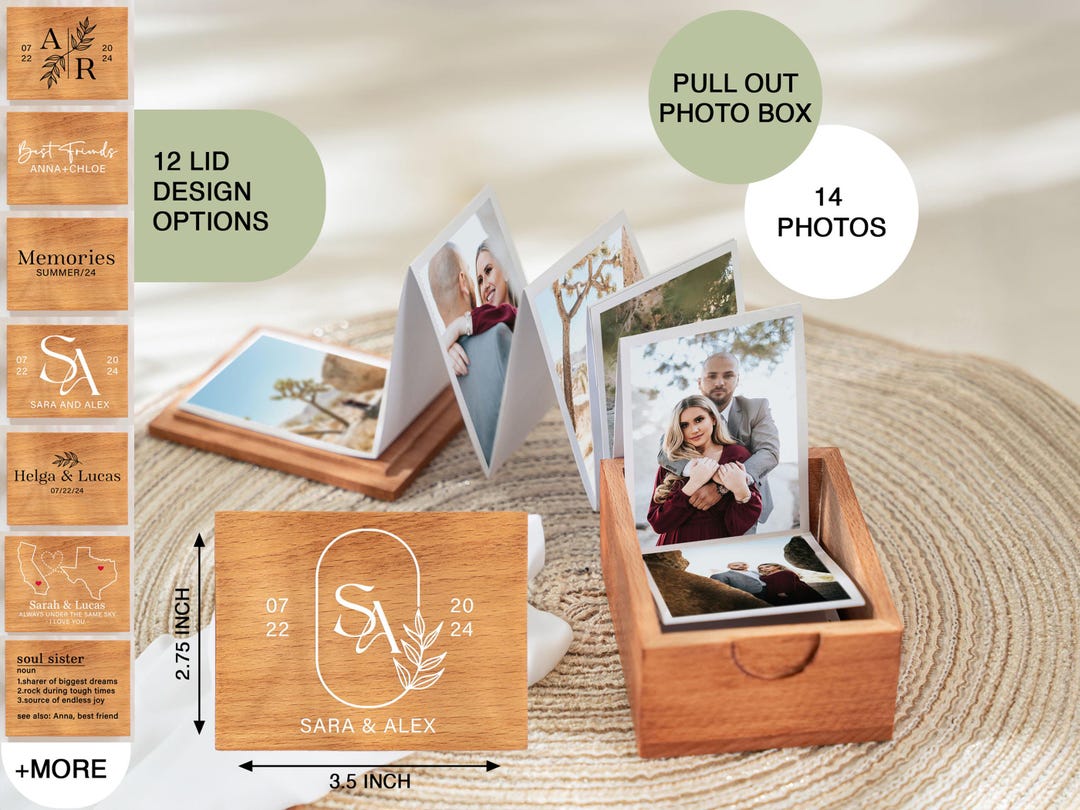 Pull Out Photo Album, Custom Wooden Memory Box, Personalized Photo Box ...