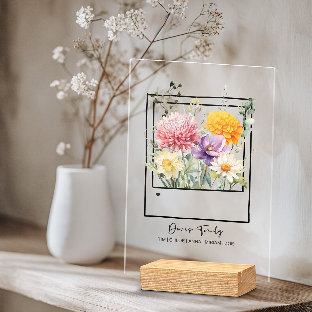 Birth Flower Family Bouquet, Personalized Birth Month Flower on Acrylic ...