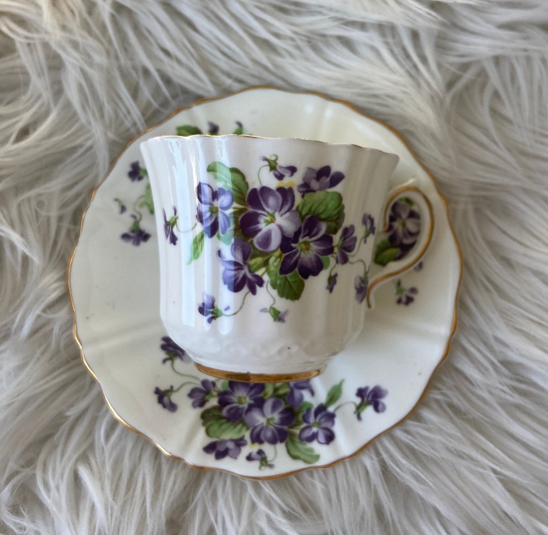 Vintage Old Royal Bone China Purple Floral Tea Cup and Saucer, Multiple ...
