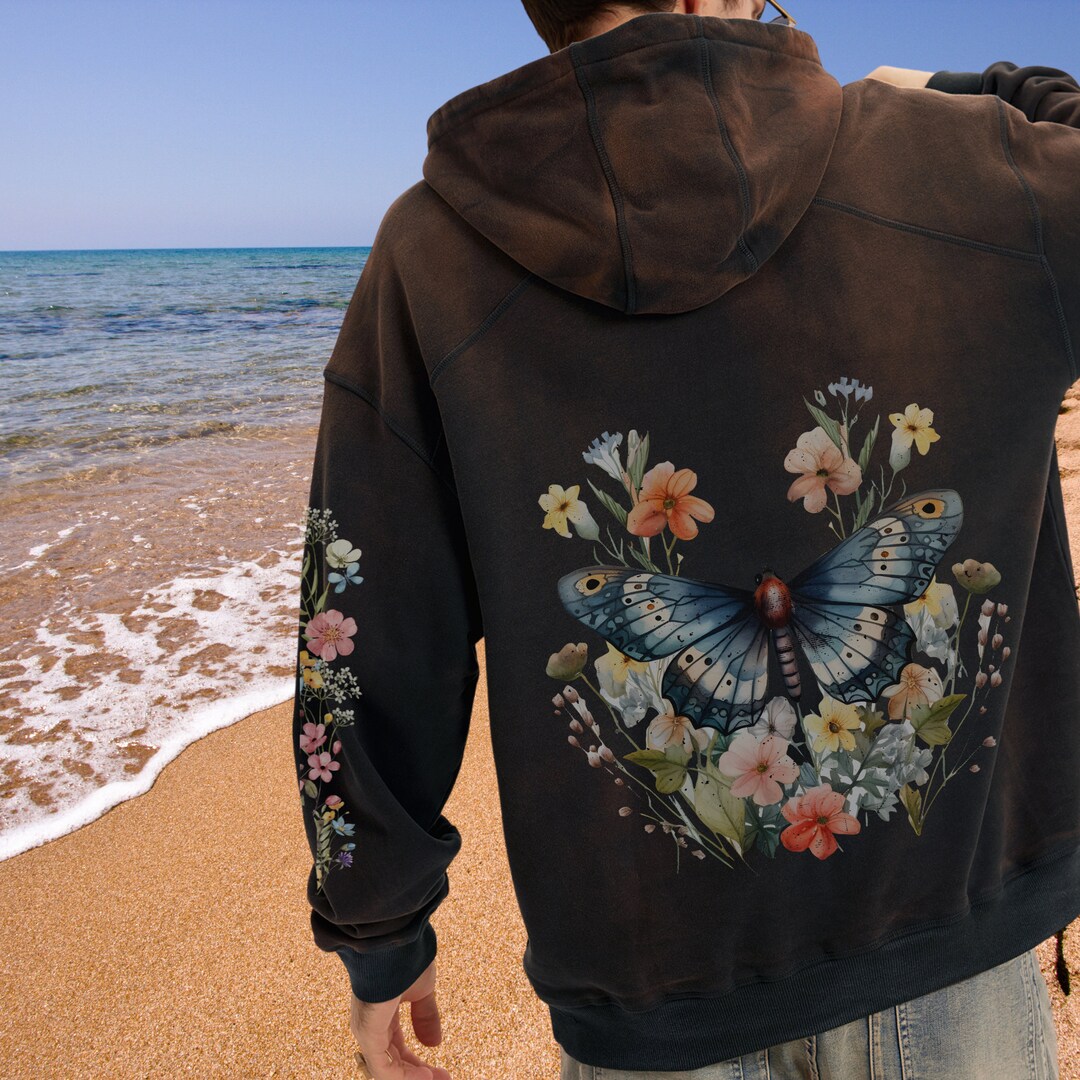 Boho Flower Hoodie, Sun Faded Unisex Wildflower,women Floral Vintage ...