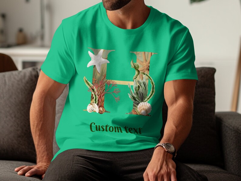 Custom Text Ocean Inspired Alphabet Letter H T-shirt, Sea Life Graphic ...