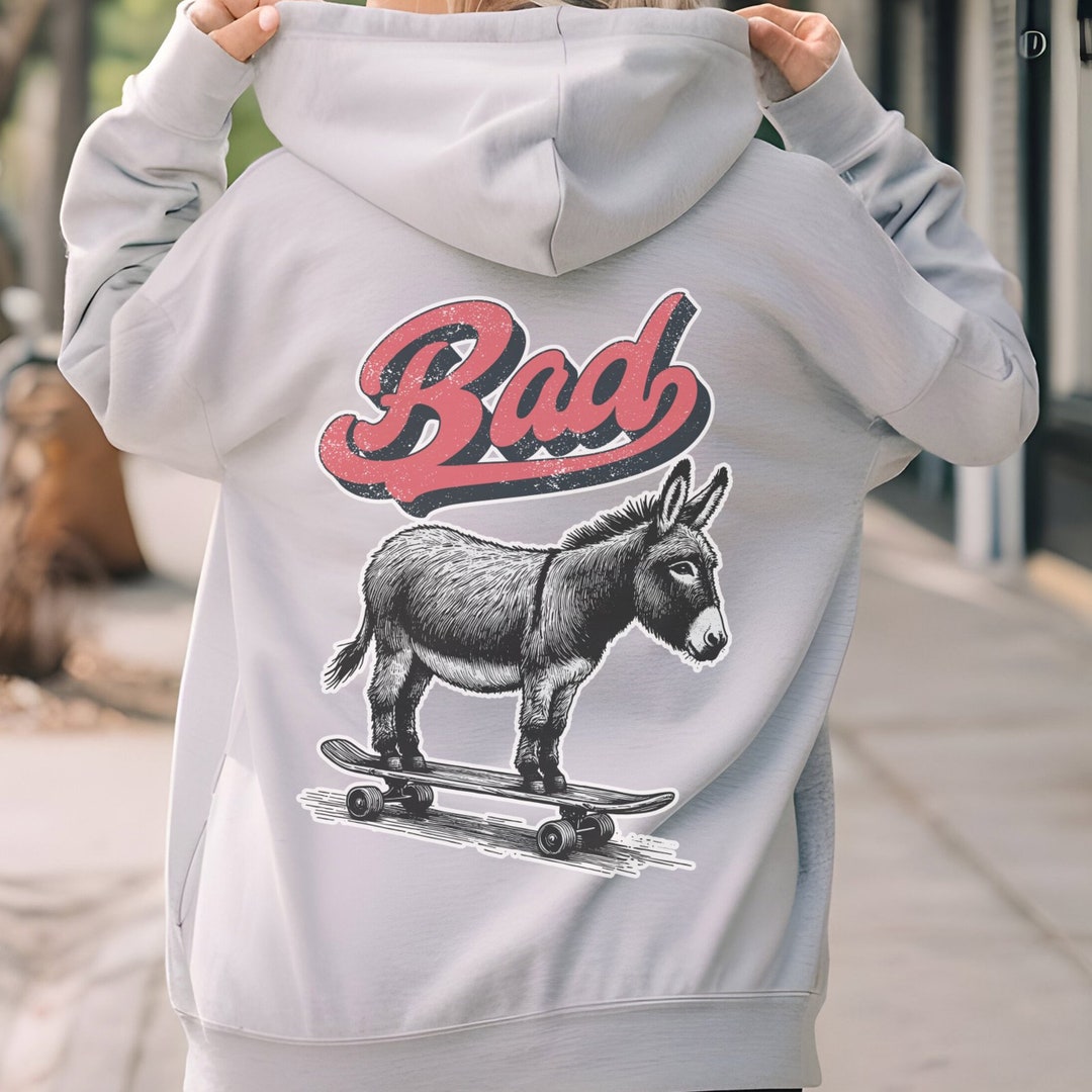 Bad Donkey Skateboard Retro Hoodie, Vintage Skate Donkey Graphic Hoodie ...