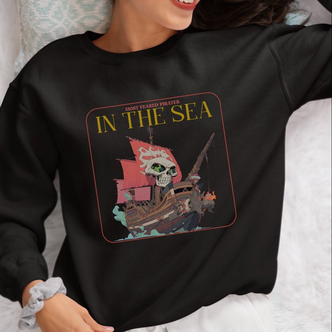 Anime Pirate Ship Graphic Sweatshirt, Cool Japan-inspired Skull Design ...