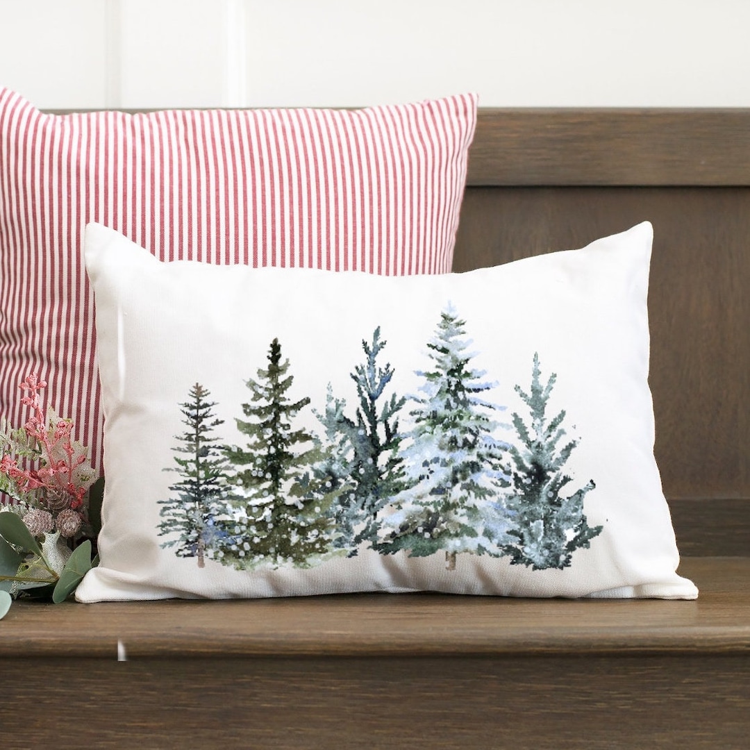 Christmas Winter Trees Lumbar Throw Pillow Cover, 12 X 16 Inch Xmas ...