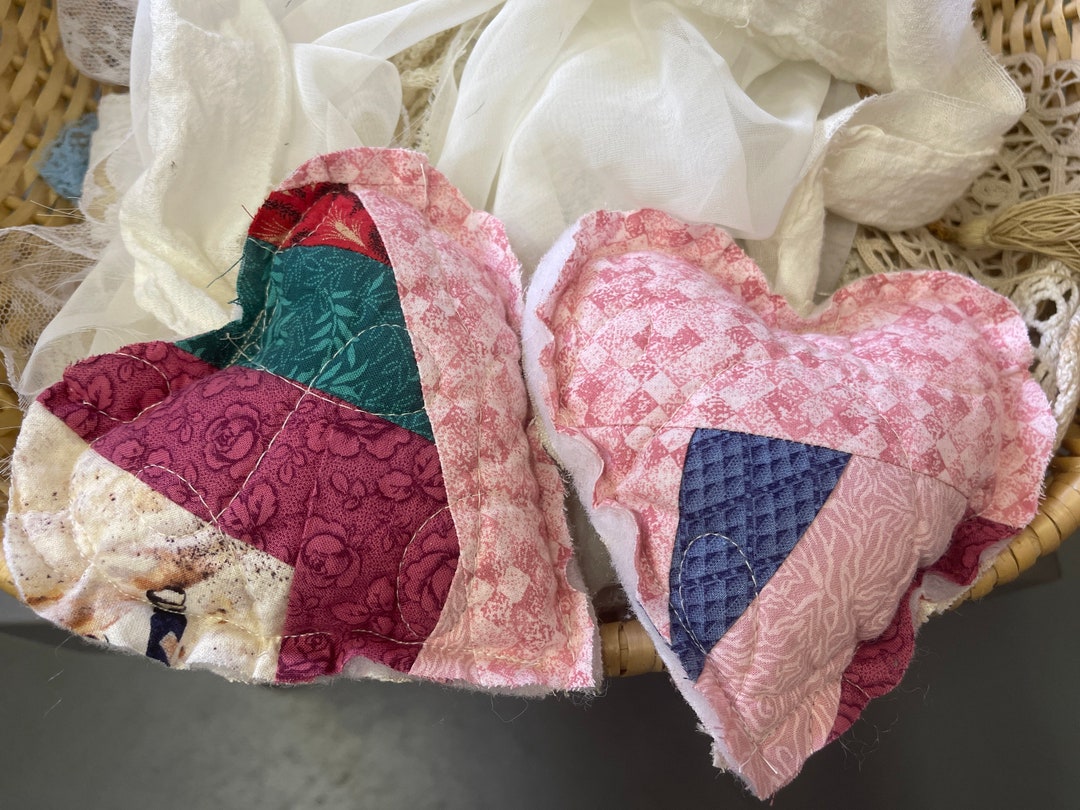 two-vintage-farmhouse-quilt-hearts-etsy