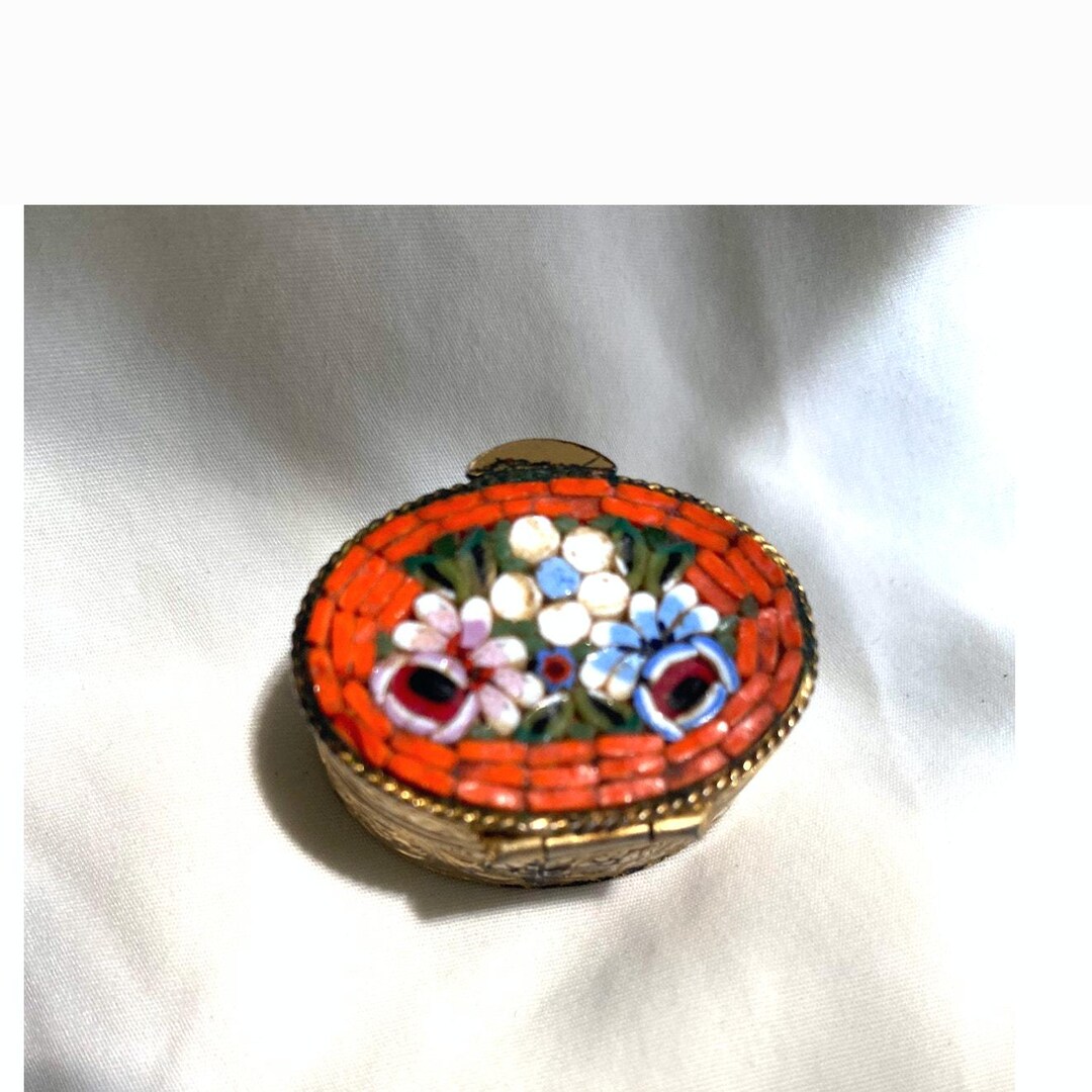 Italian Micro Mosaic Pill Box: Floral Goldstone Trinket Box - Etsy