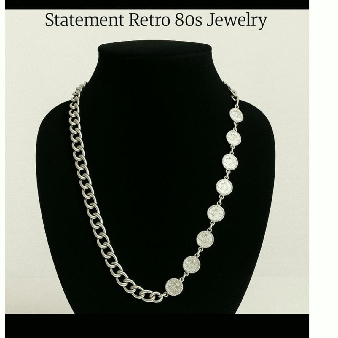 Vinatge Coin Medallion Chain Necklace Silver Tone Curb Link and ...