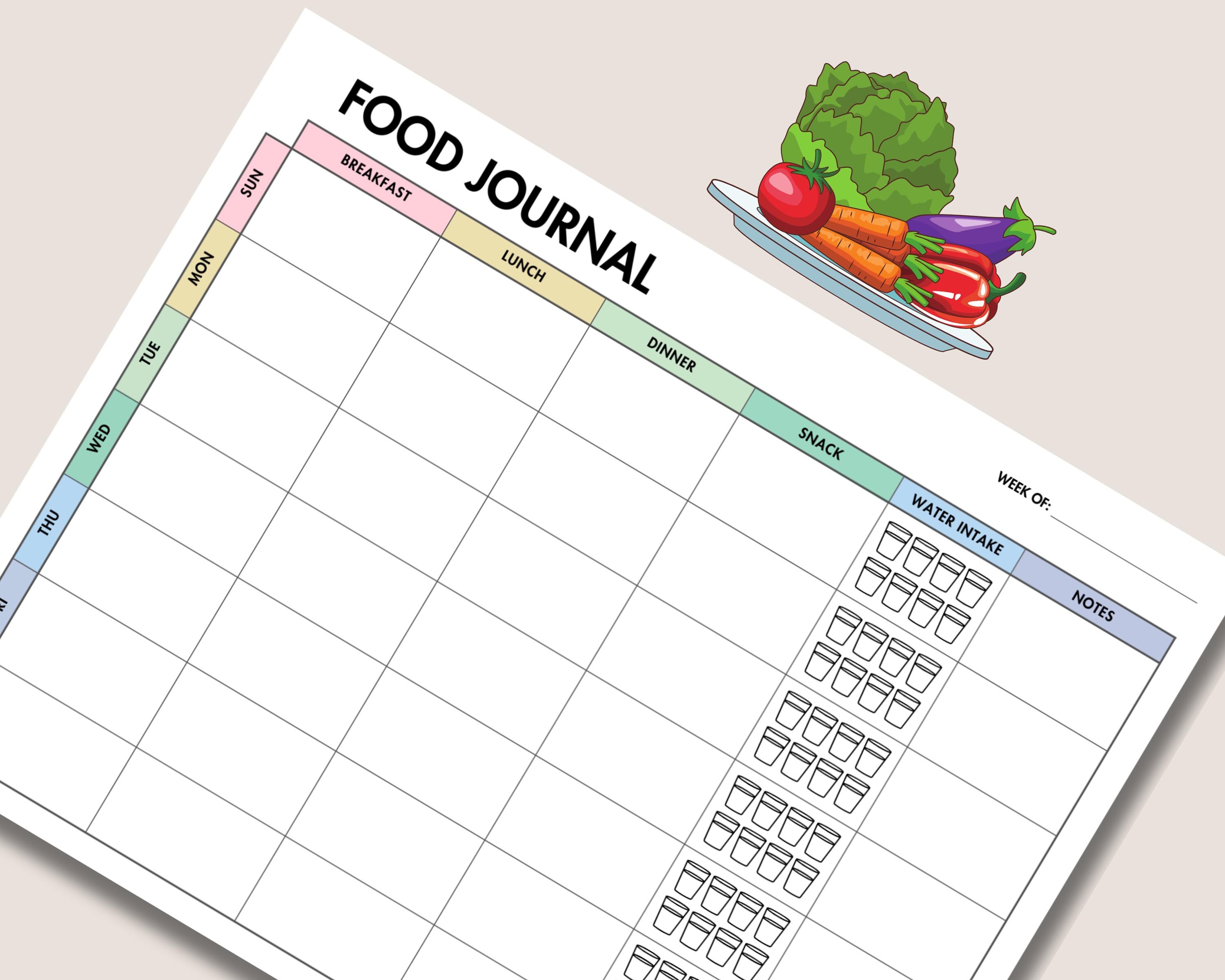 Weekly Food Journal Printable Weekly Food Diary, Meal Prep Planner With ...
