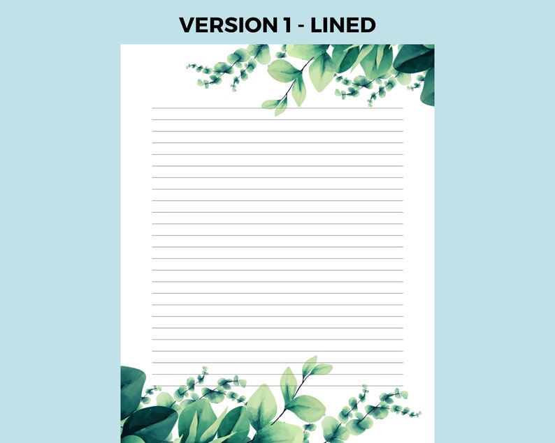Printable Stationery Instant Download, Greenery Plant Writing Paper ...