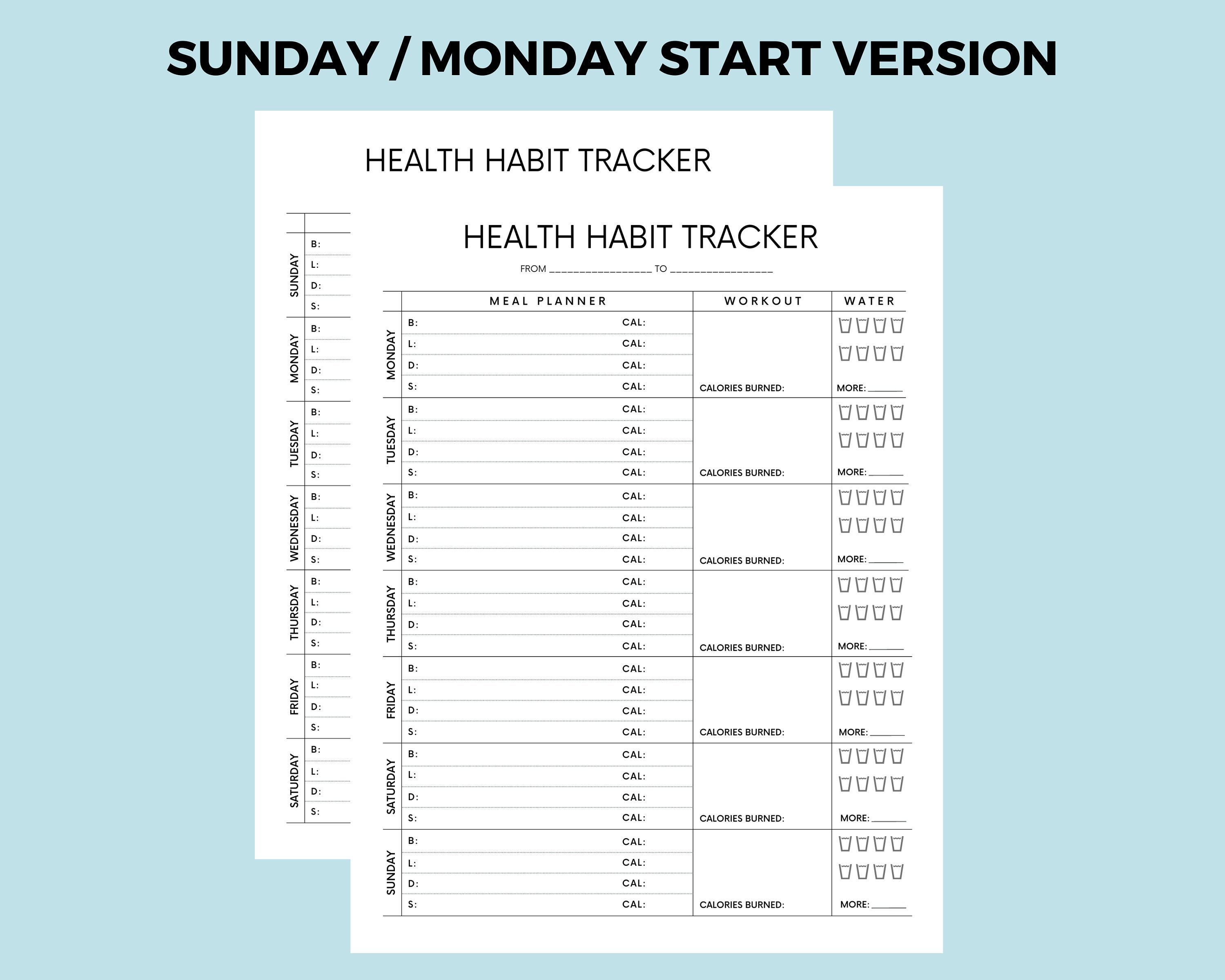 Health Habit Tracker Printable Wellness Planner, Self Care Journal ...