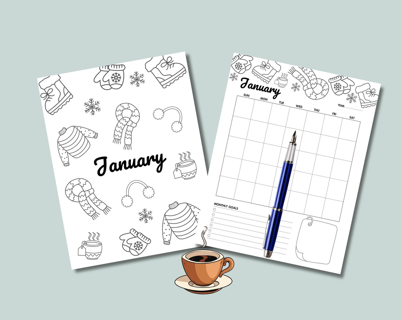 January Title Page Printable Monthly Planner Undated Set January ...
