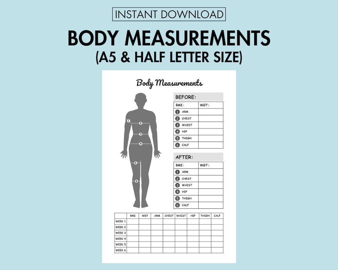 Body Measurement Tracker Printable Body Measure Log, Body Goals Tracker ...