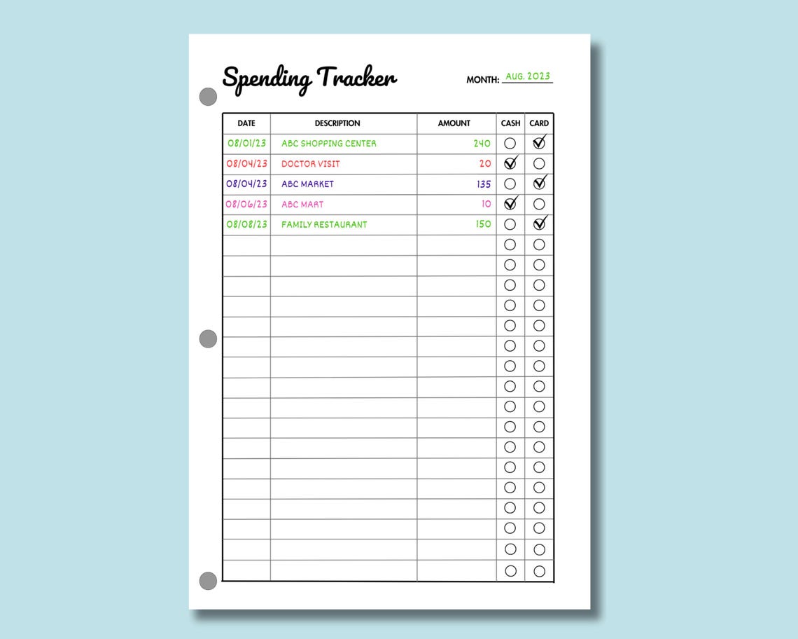 Spending Tracker Printable Minimalist Spending Log for Budgeting ...