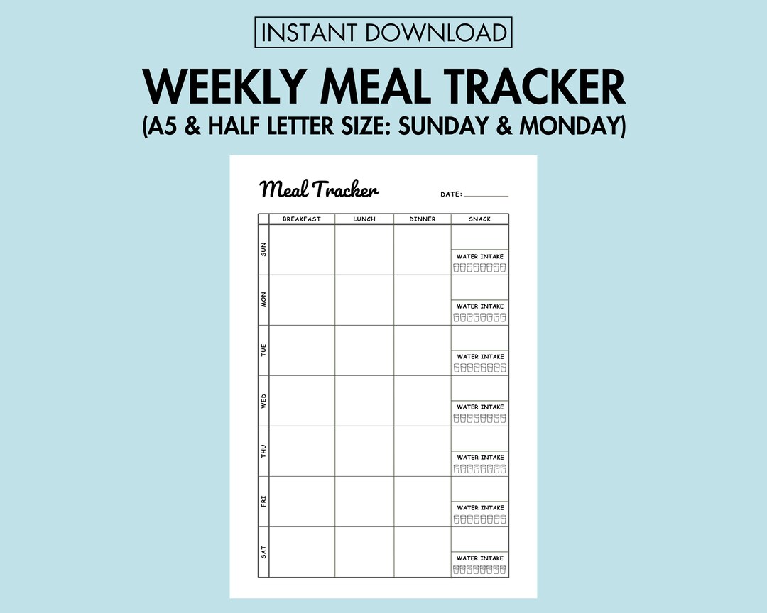 Meal Tracker Printable Weekly Food Tracker PDF Daily Weekly Food Diary ...