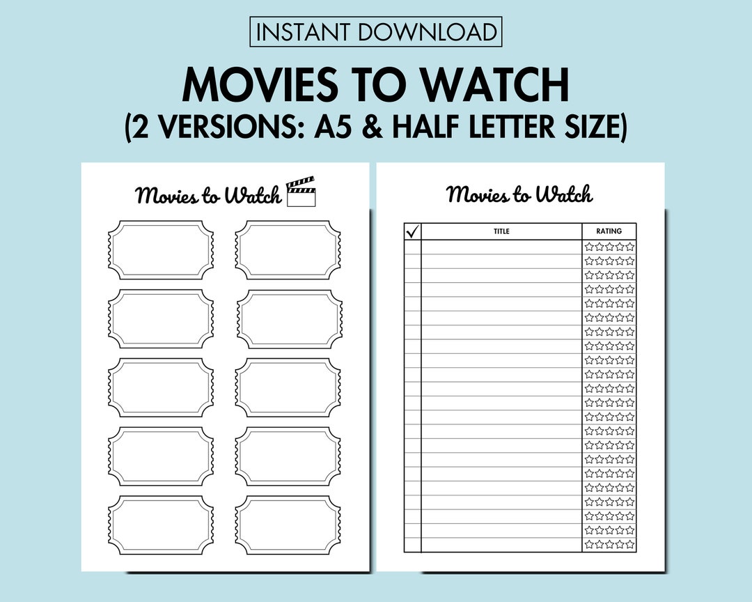 Movie Watch Planner Printable Movie Watchlist Organizer PDF Movie ...