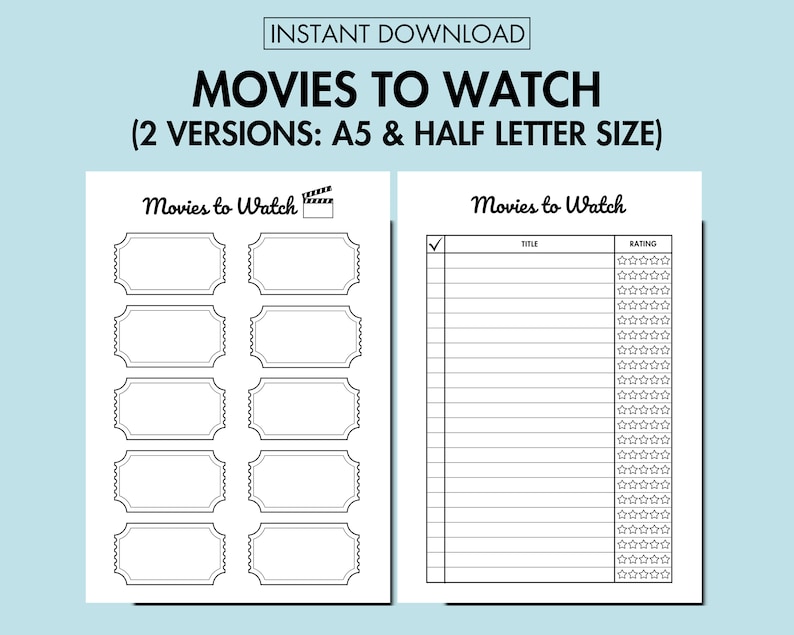 Movie Watch Planner Printable Movie Watchlist Organizer PDF Movie ...