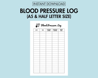 Blood Pressure Tracking Log Printable BP Tracker Daily Blood Pressure ...