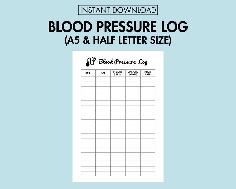 Blood Pressure Tracker Printable Daily Blood Pressure Log PDF Daily ...