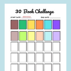 Reading Challenge Printable Book Tracker Reading Log, 30 Book Challenge ...