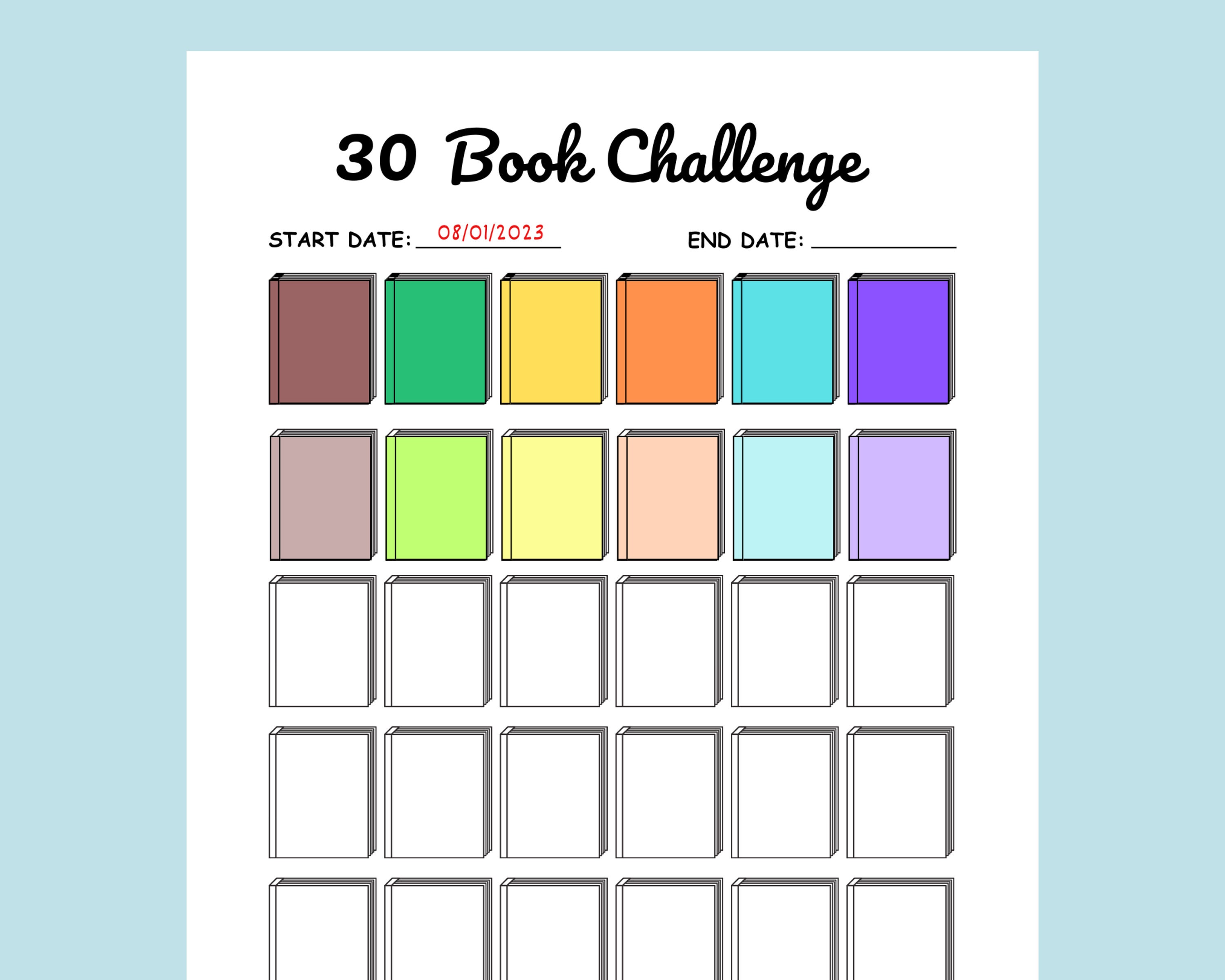 Reading Challenge Printable Book Tracker Reading Log, 30 Book Challenge ...