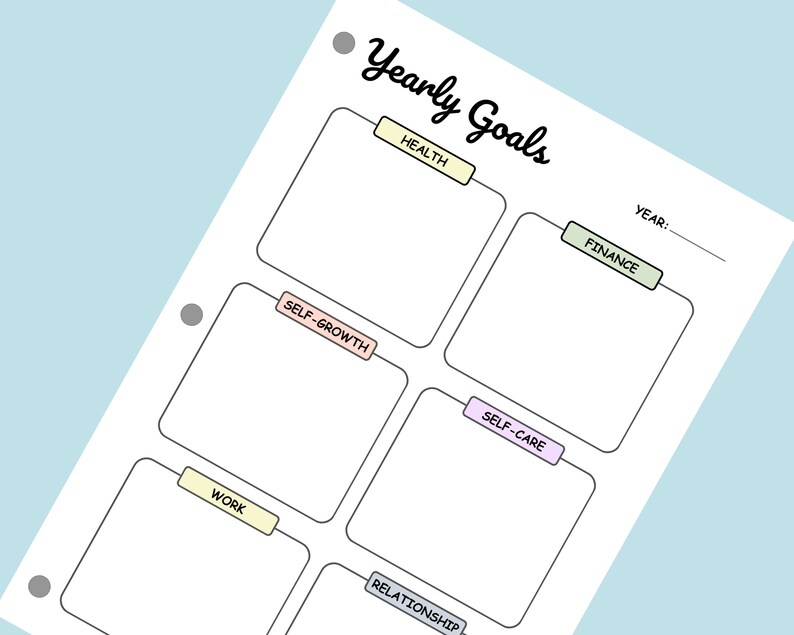 Yearly Goal Planner Printable Annual Overview PDF Year at a Glance ...