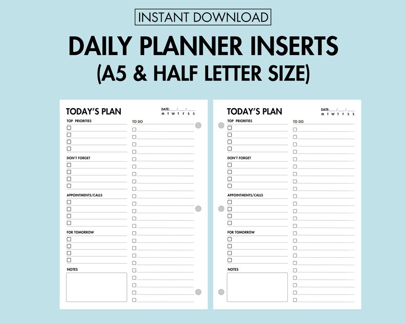 Daily Planner Printable Daily Work Planner Daily to Do List Planner ...