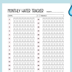 Water Tracker Printable Instant Download Monthly Water Intake Log Sheet ...