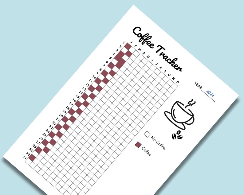 Coffee Tracker Printable Caffeine Tracker No Coffee Challenge Year in ...