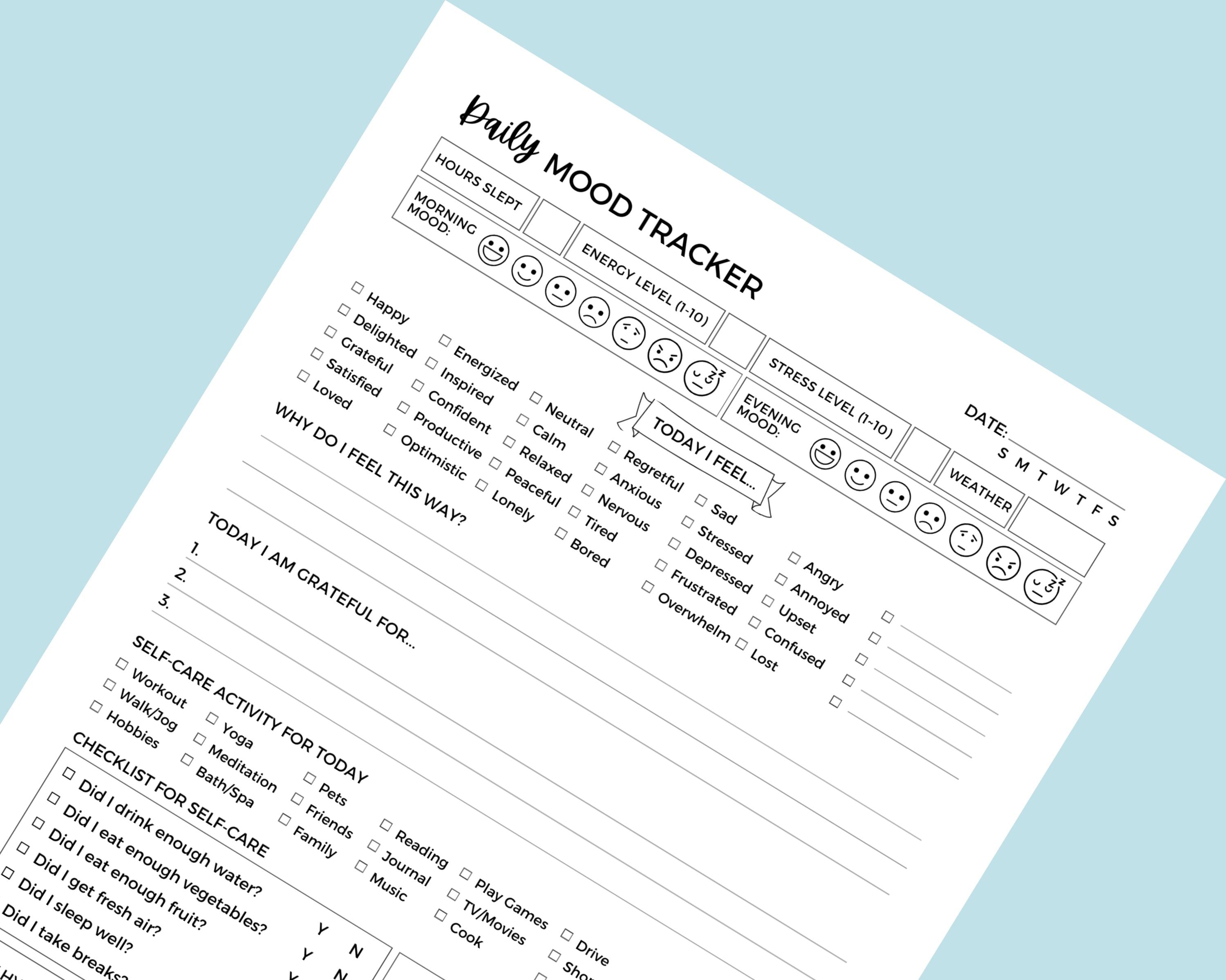 Daily Mood Tracker Printable Mood Journal With Journal Prompts PDF ...