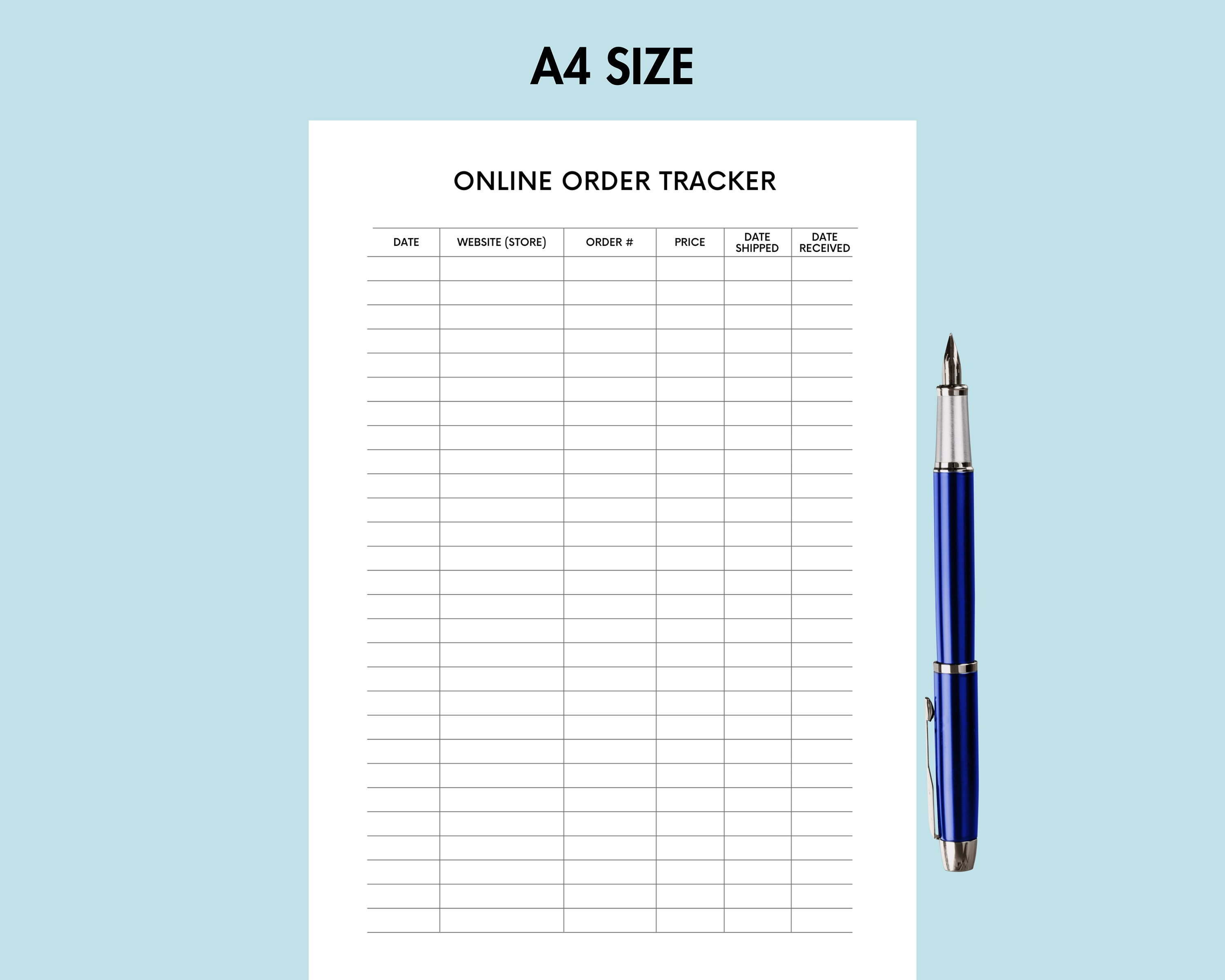 Online Order Tracker Printable Order Form Online Purchase Tracker for ...
