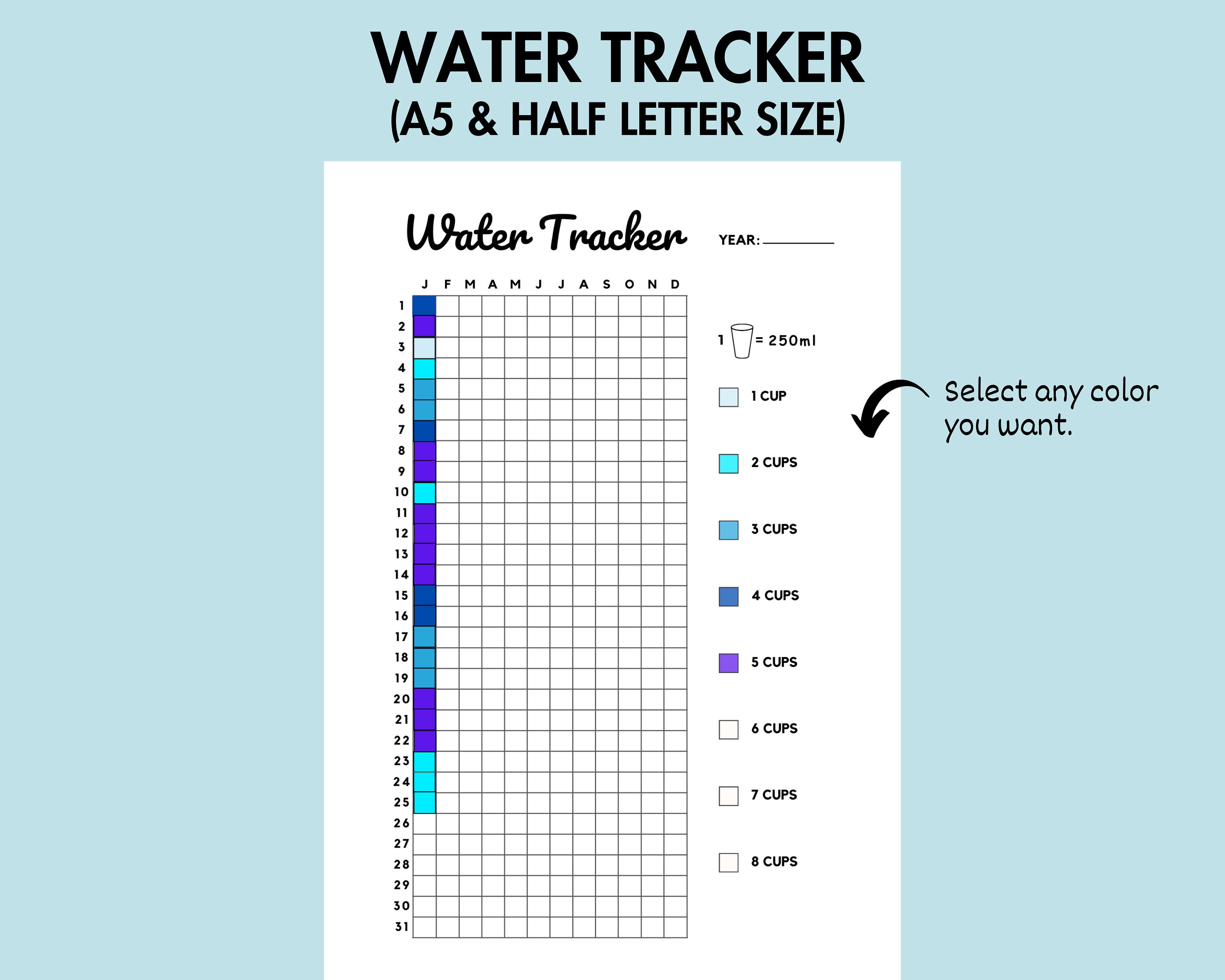 Water Tracker Printable, Hydration Tracker, A5 Planner Inserts, Water ...