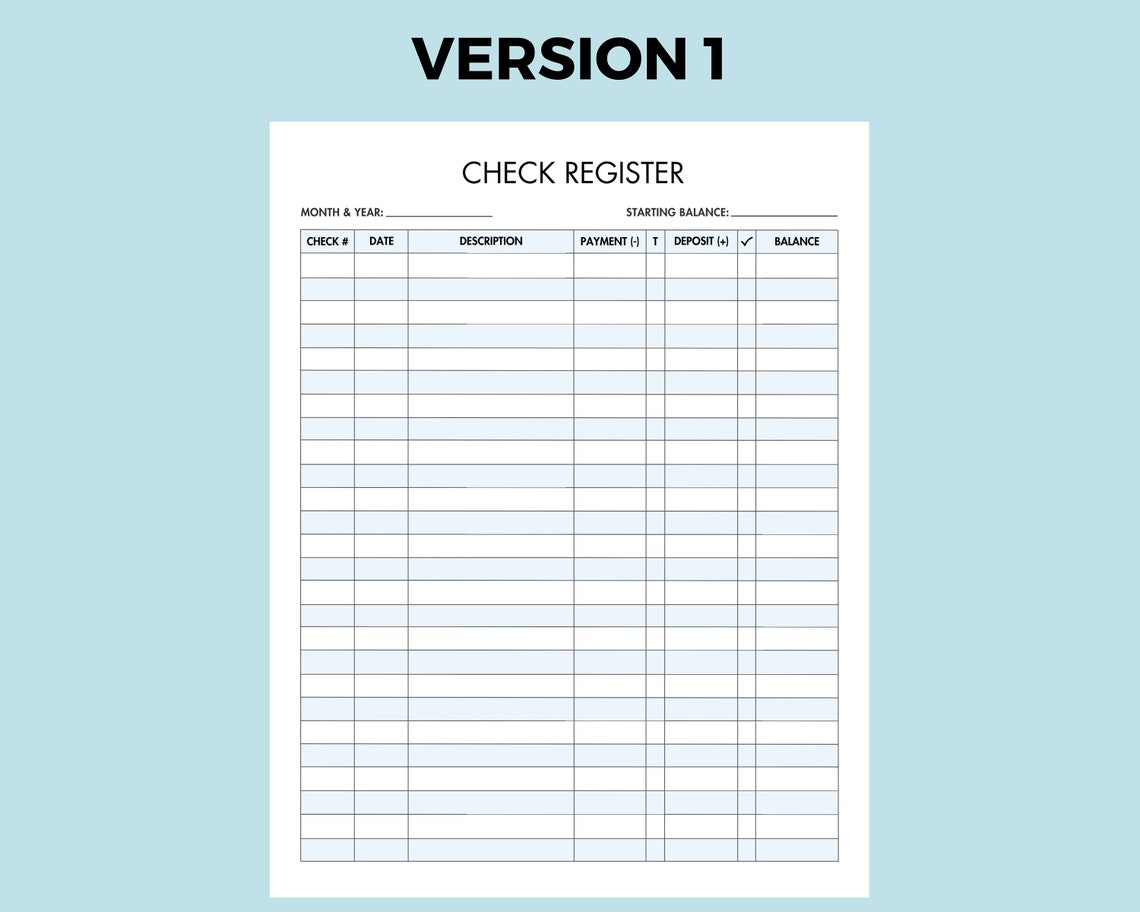 Check Register Printable for Personal Check Book and Small Business ...