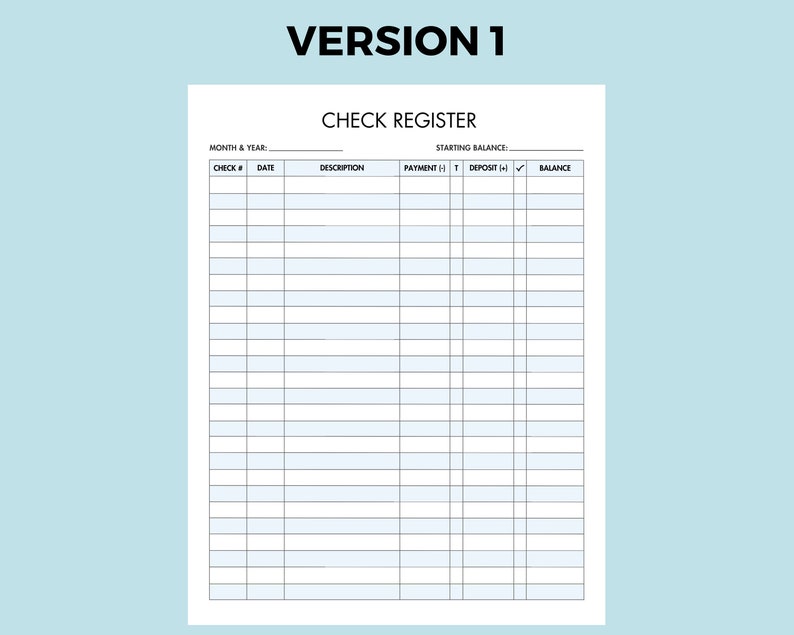 Check Register Printable for Personal Check Book and Small - Etsy