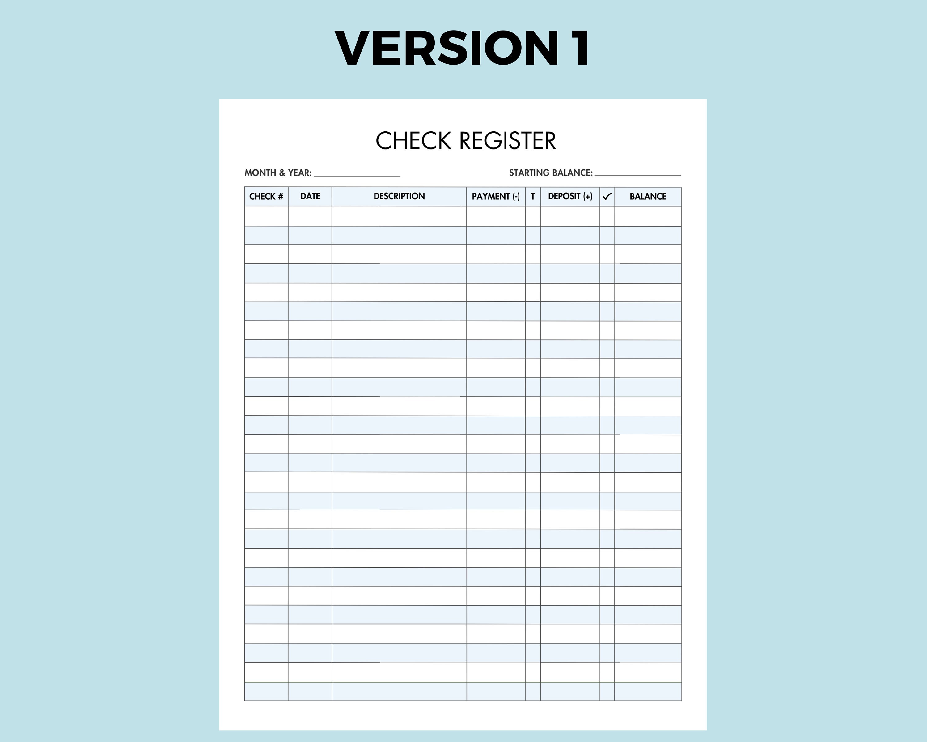 Check Register Printable for Personal Check Book and Small - Etsy